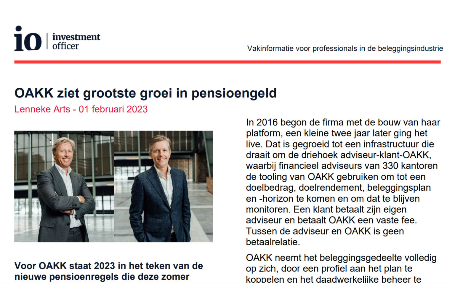 Artikel Investment Officer - OAKK ziet grootste groei in pensioengeld ...
